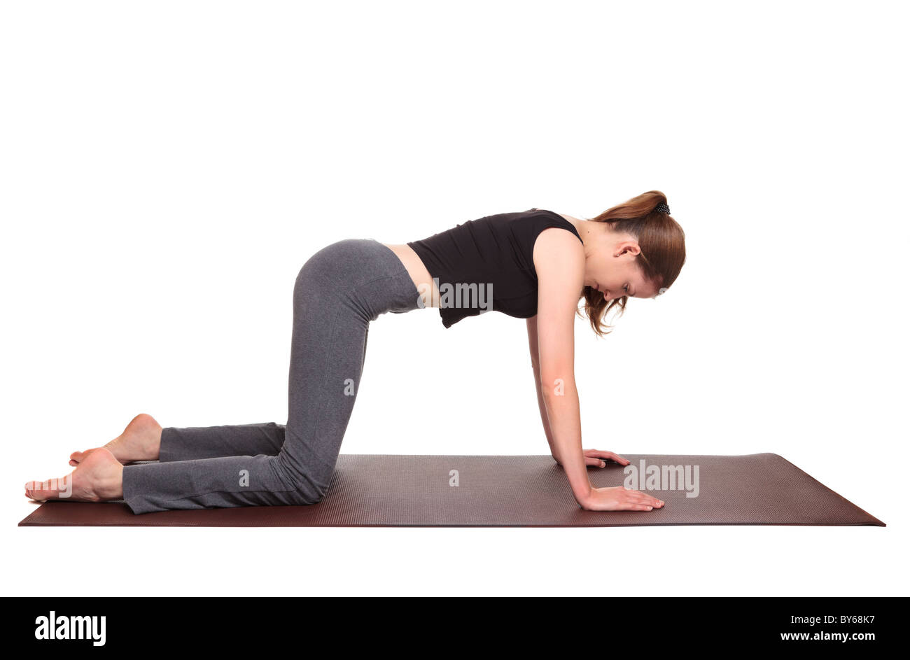 Isolated studio shot of a fit Caucasian woman holding the Table Pose ...