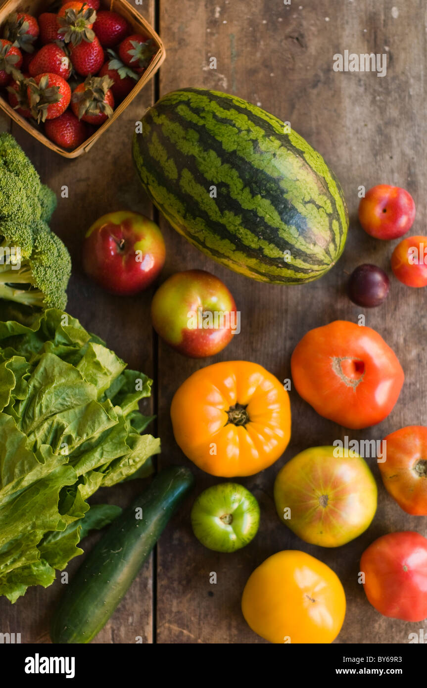 Fruits and vegetables on table Stock Photo - Alamy