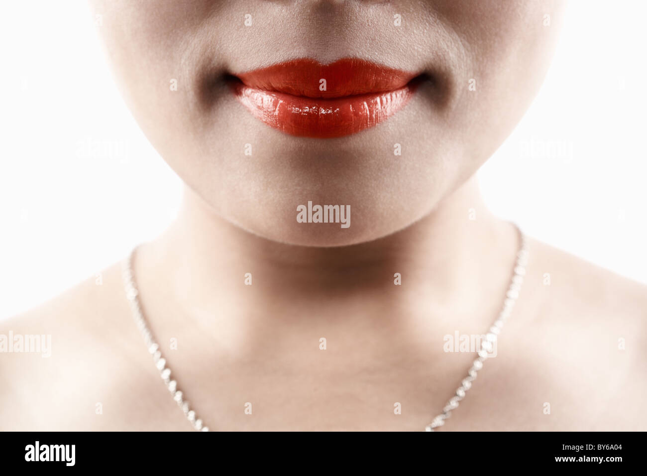 Unrecognizable woman face without expression, focus on the lips Stock ...