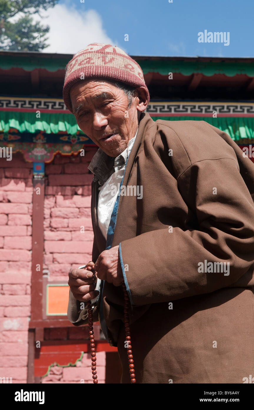 Sherpa Tibetan pilgrim at the Mani Rimdu Festival at Tengboche ...