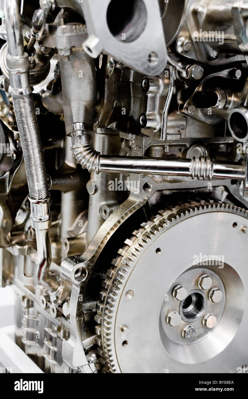 Complex engine of modern car interior view Stock Photo - Alamy