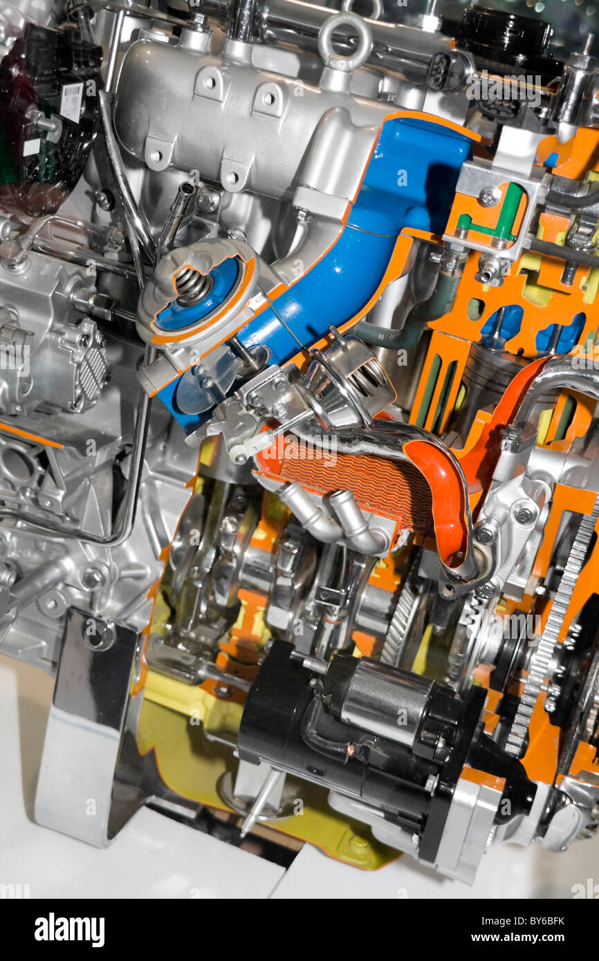 Complex engine of modern car interior view Stock Photo - Alamy