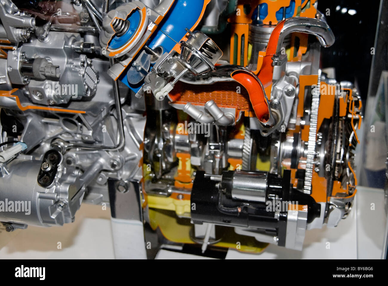 Complex engine of modern car interior view Stock Photo - Alamy