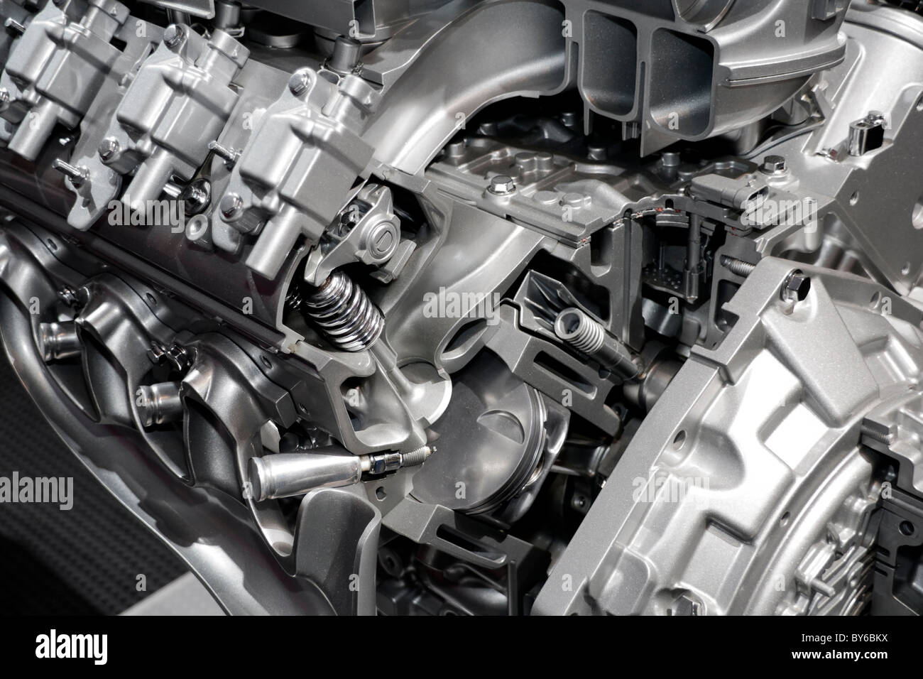 Complex engine of modern car interior view Stock Photo - Alamy