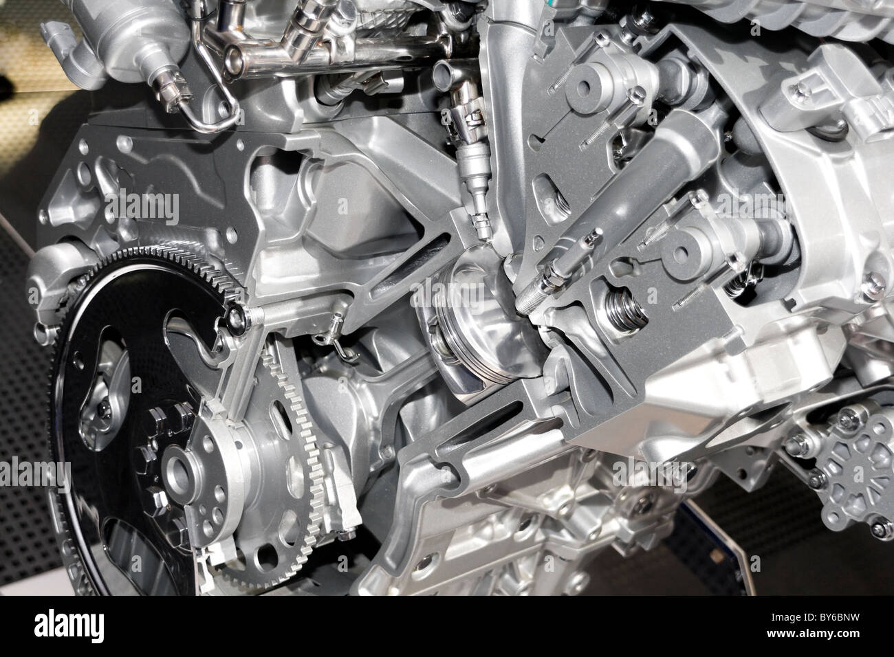 Complex engine of modern car interior view Stock Photo - Alamy