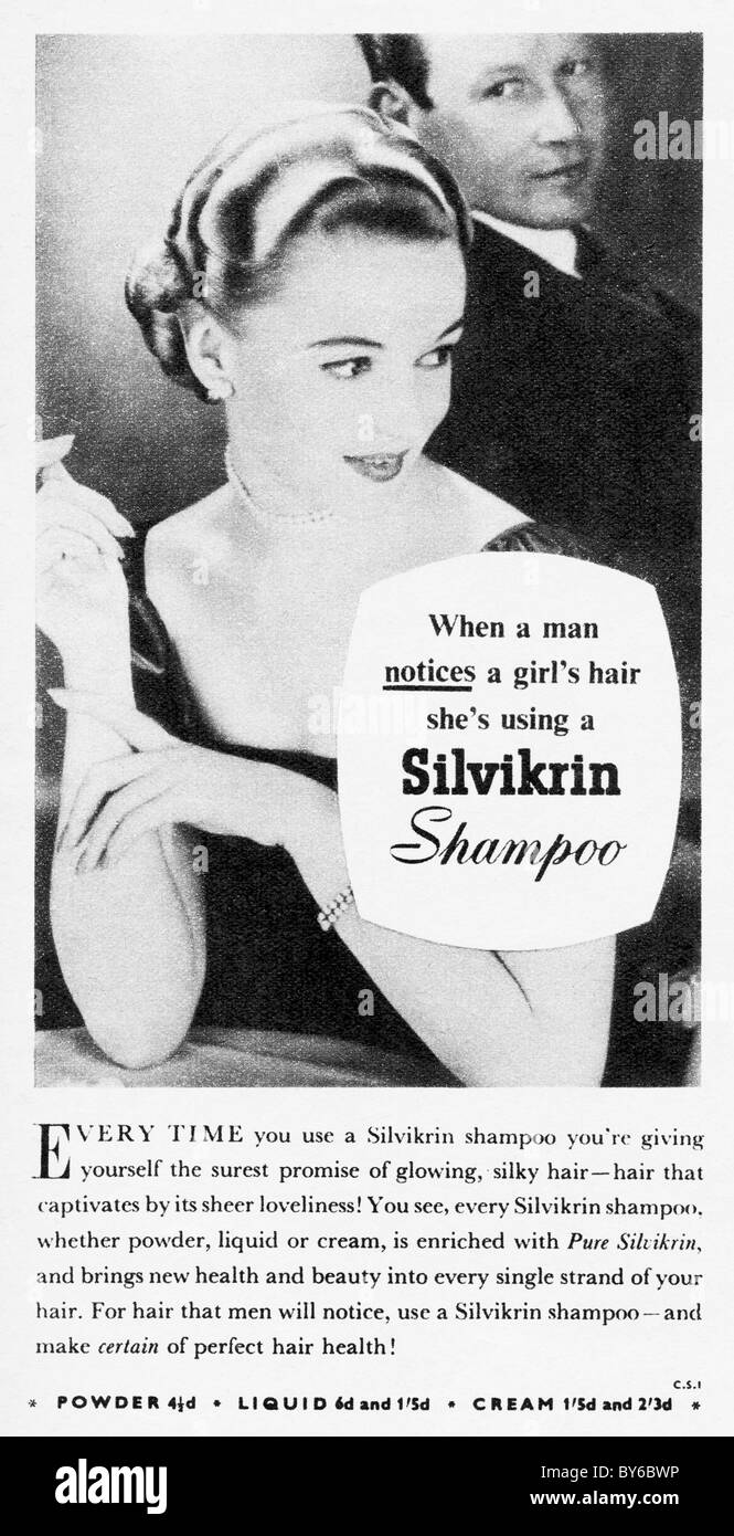 1950s advert in ladies fashion magazine for Silvikrin shampoo Stock ...
