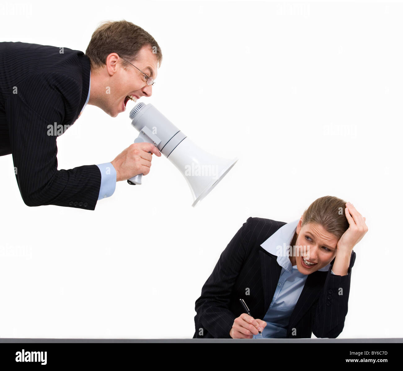 Portrait of authority businessman shouting at his colleague Stock Photo ...