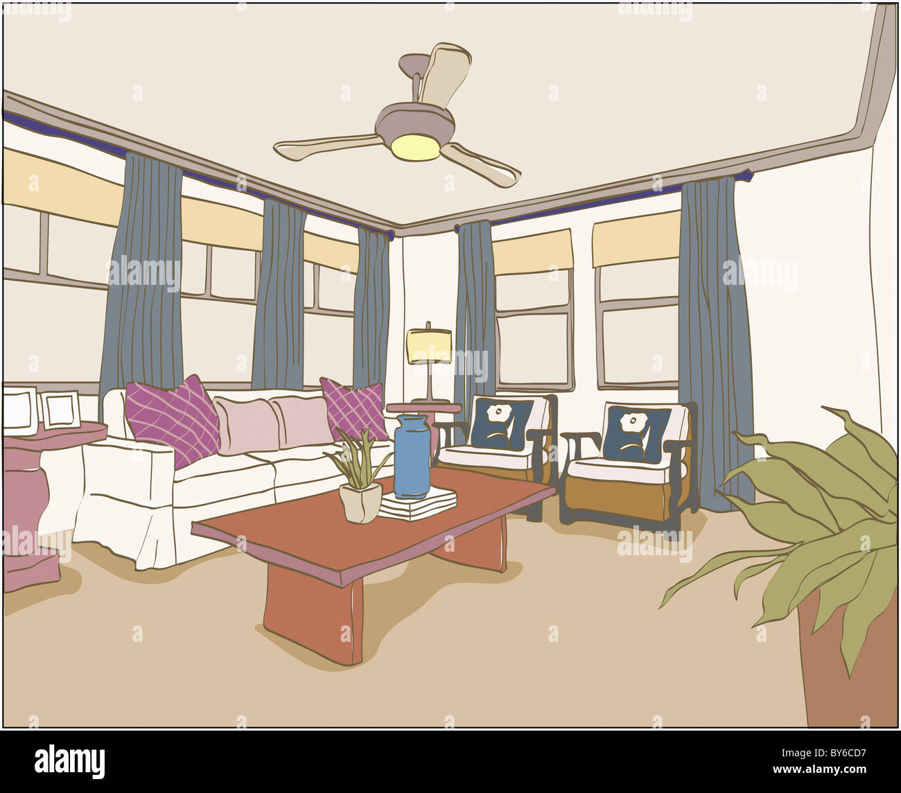 living room illustration Stock Photo - Alamy
