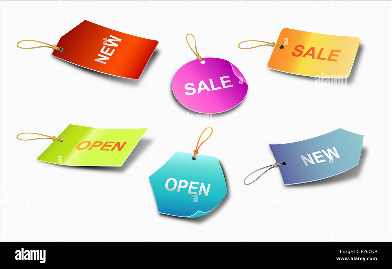 open new sale tag shaped icon Stock Photo - Alamy