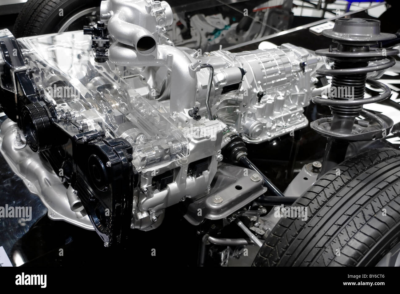 Complex engine of modern car interior view Stock Photo - Alamy