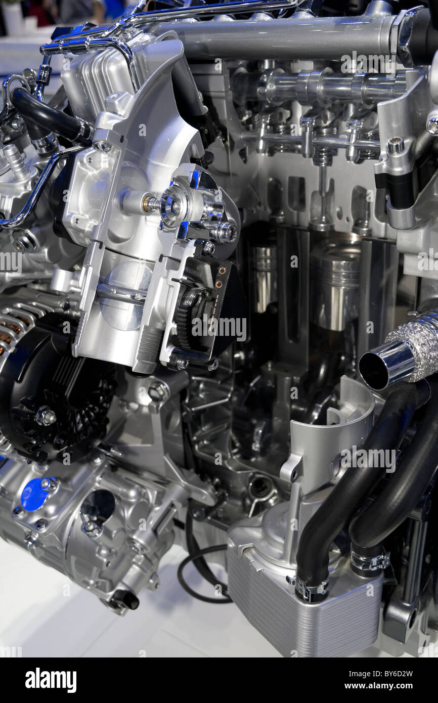 Complex engine of modern car interior view Stock Photo - Alamy