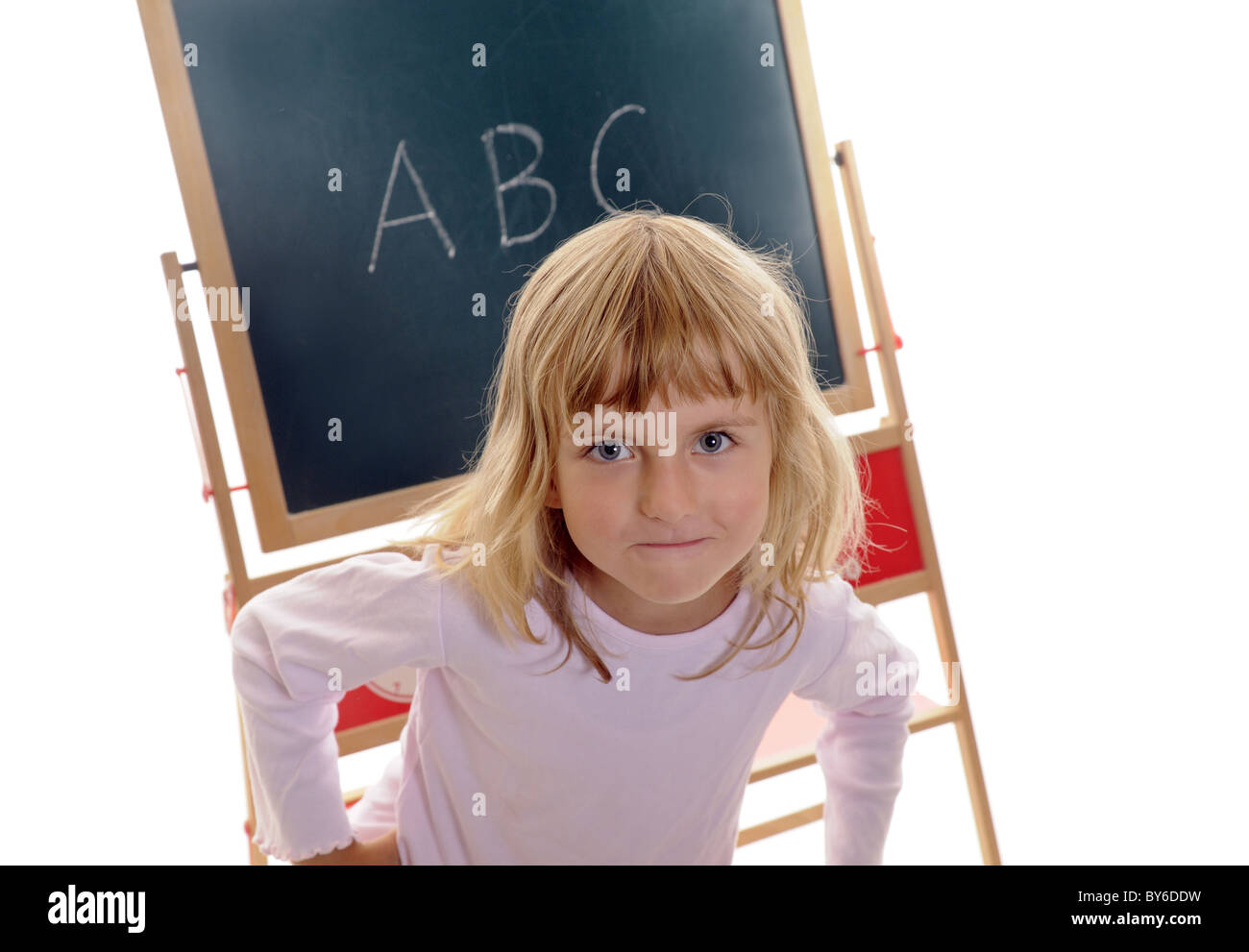First class girl with chalkboard Stock Photo - Alamy