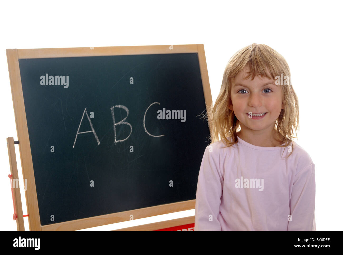 First class girl with chalkboard Stock Photo - Alamy