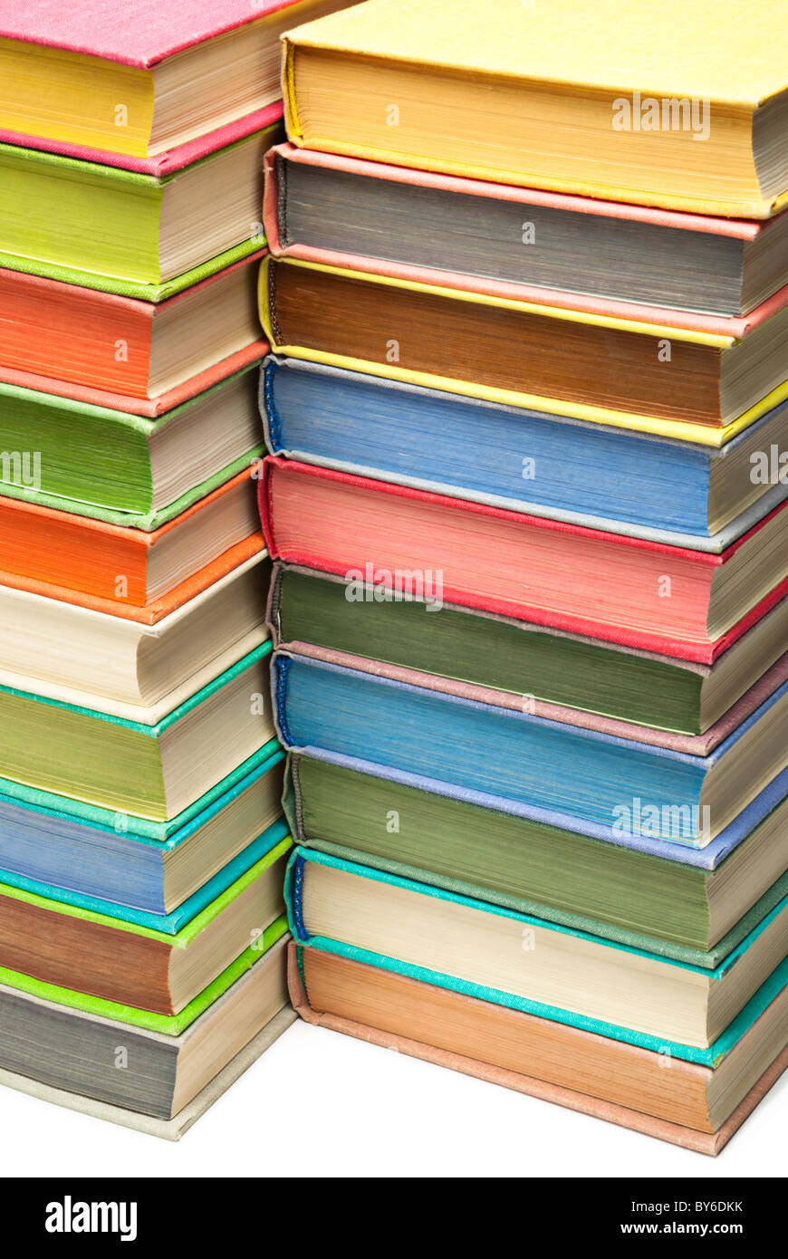 Stack of colored hard covered used books Stock Photo - Alamy