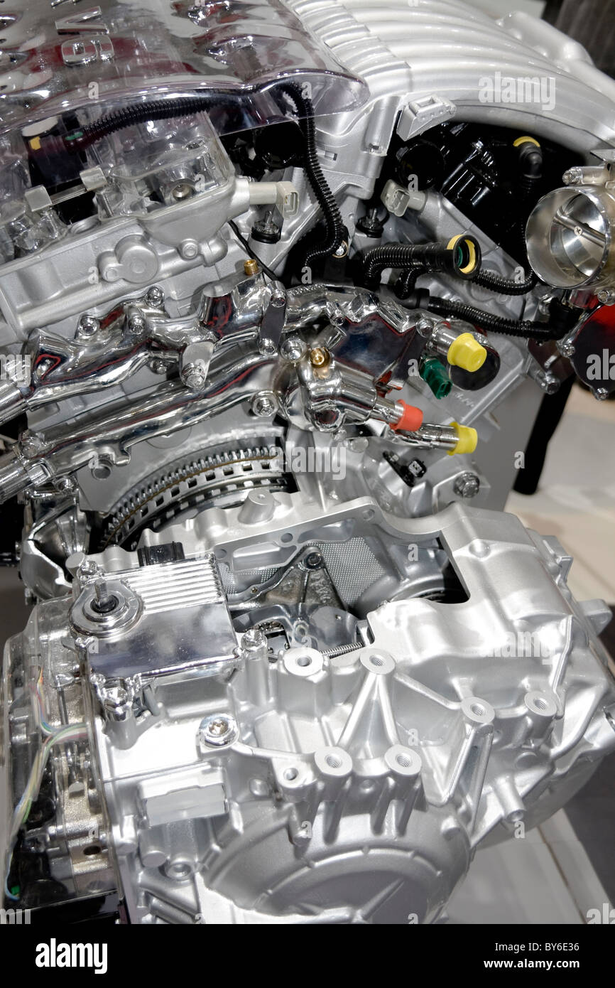 Complex engine of modern car interior view Stock Photo - Alamy