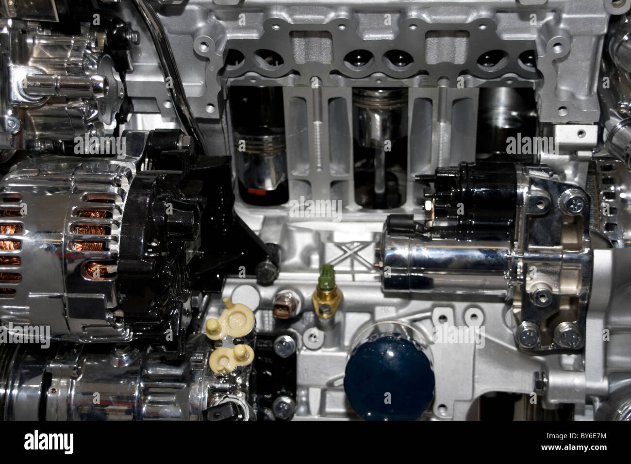 Complex engine of modern car interior view Stock Photo - Alamy