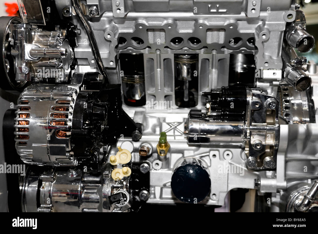 Complex engine of modern car interior view Stock Photo - Alamy