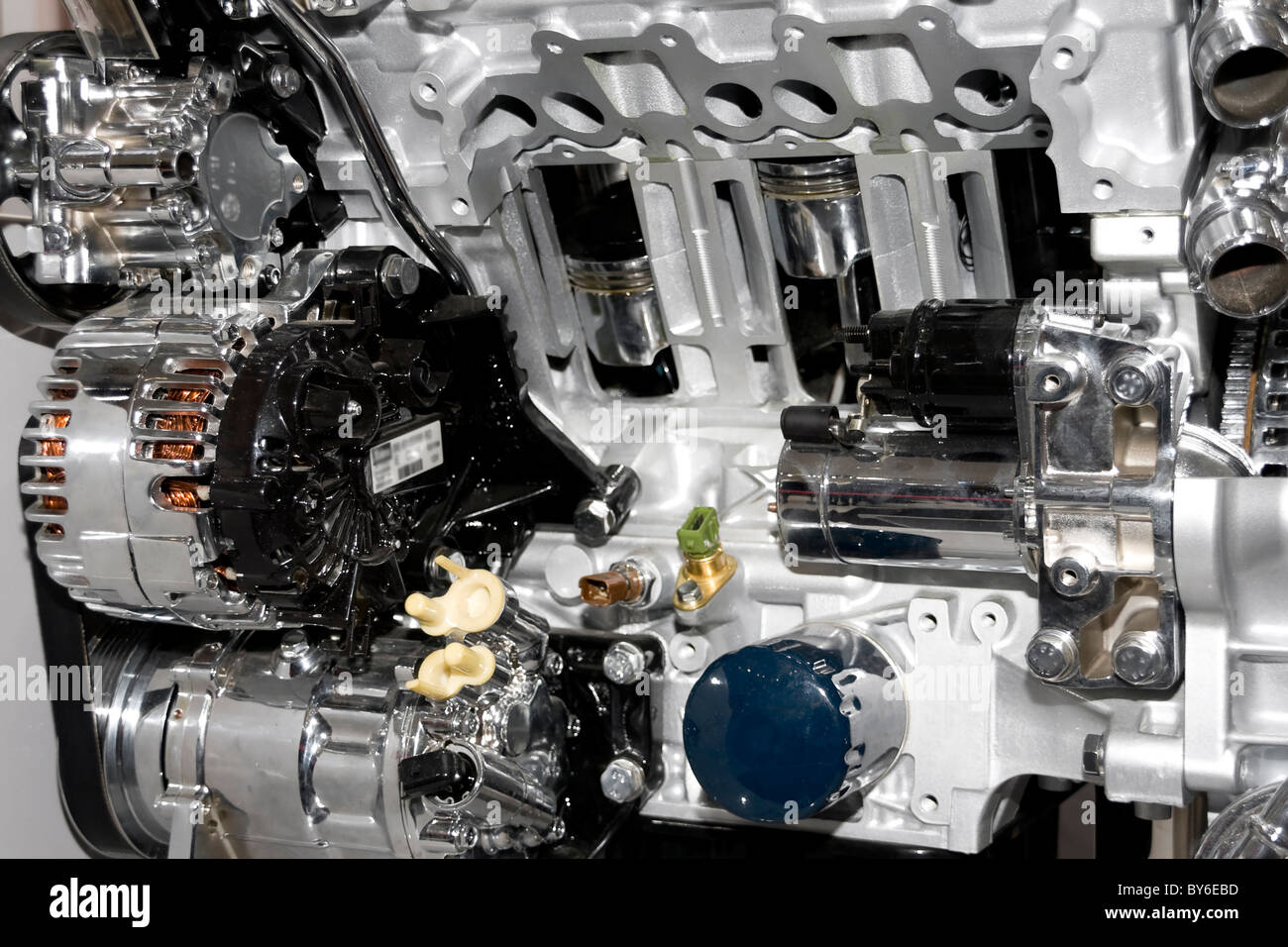 Complex engine of modern car interior view Stock Photo - Alamy