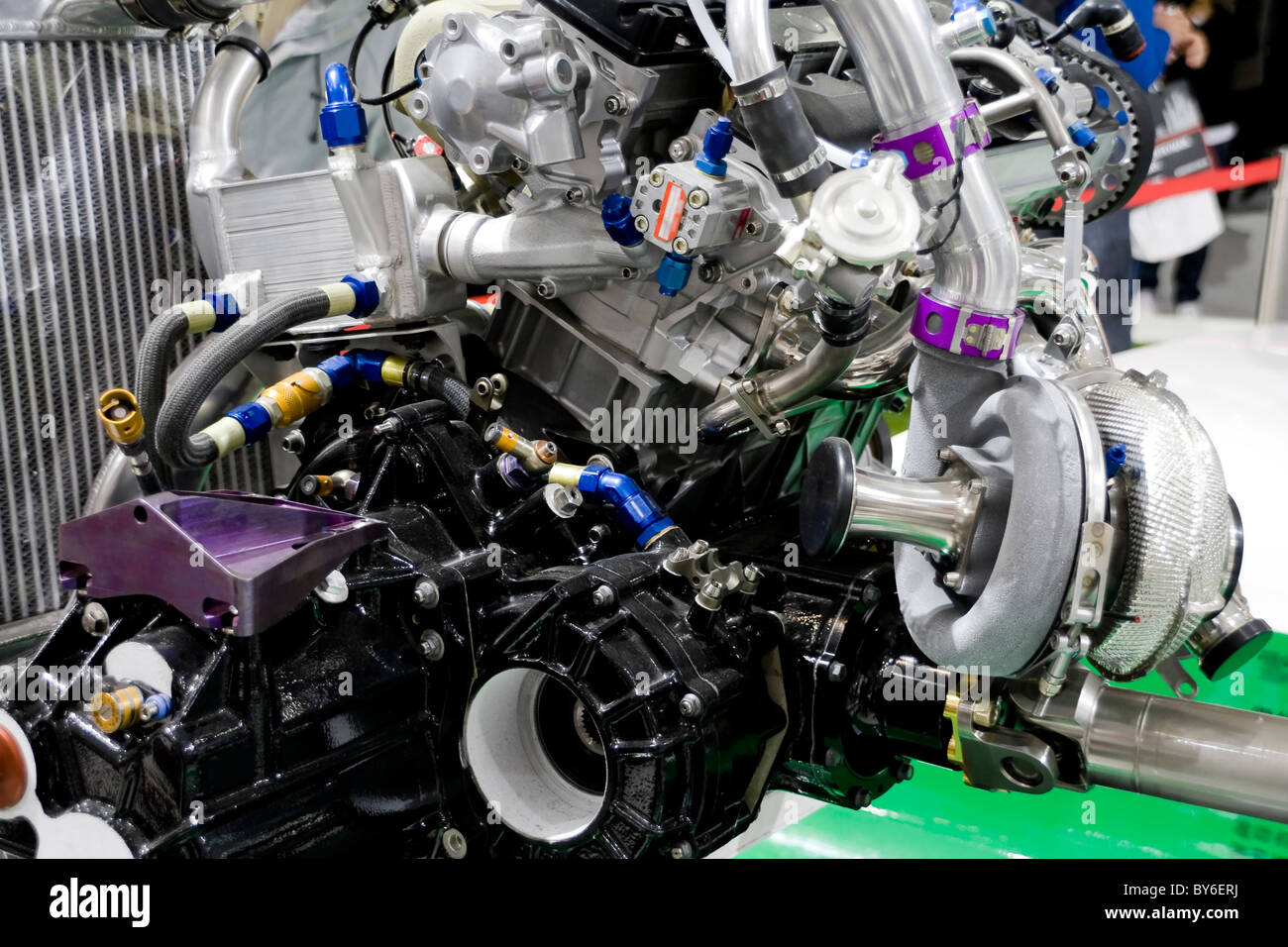 Complex engine of modern car interior view Stock Photo - Alamy