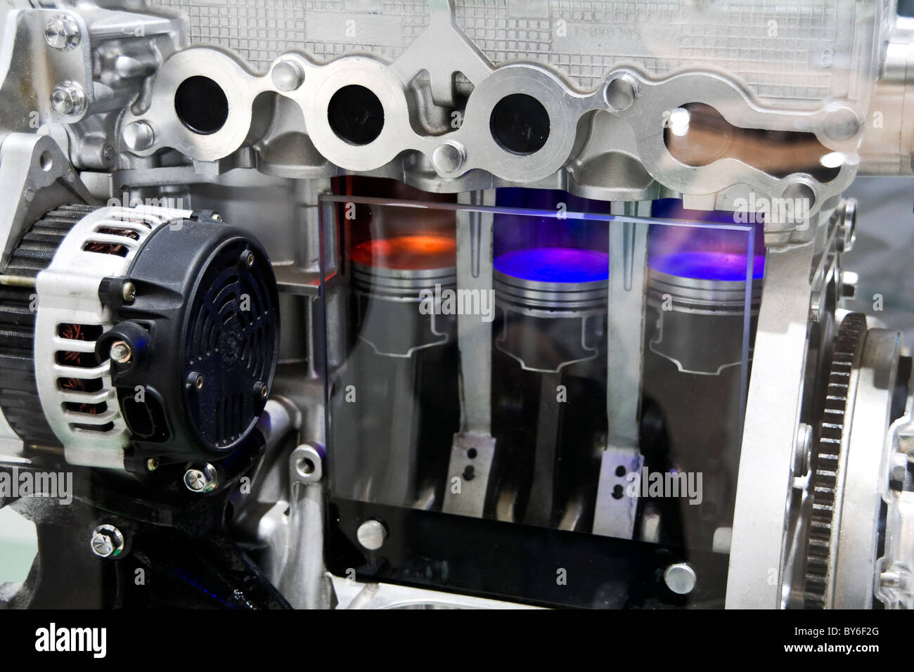 Complex engine of modern car interior view Stock Photo - Alamy