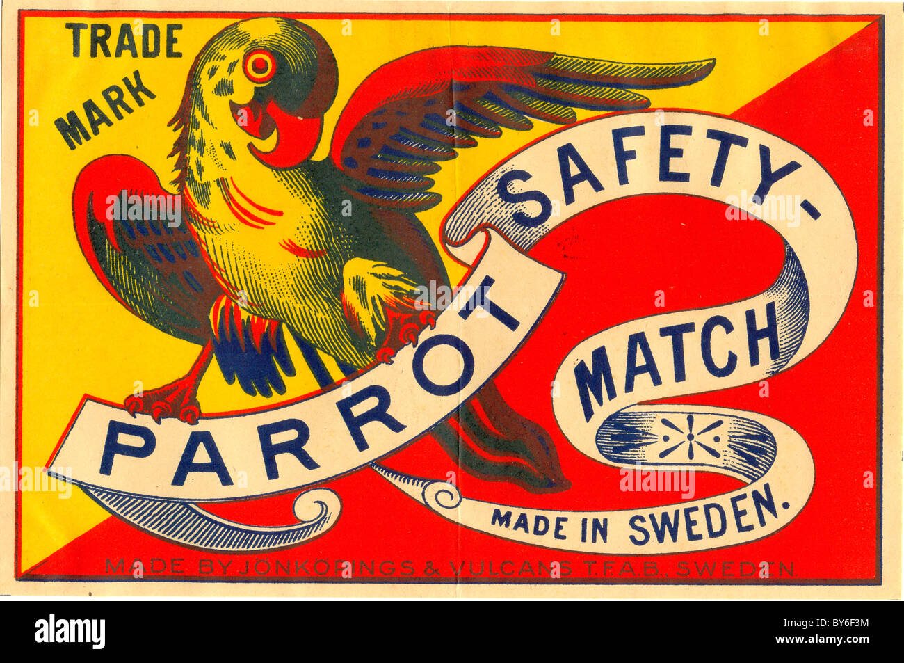 Gross box label for the Parrot Safety Match Stock Photo - Alamy