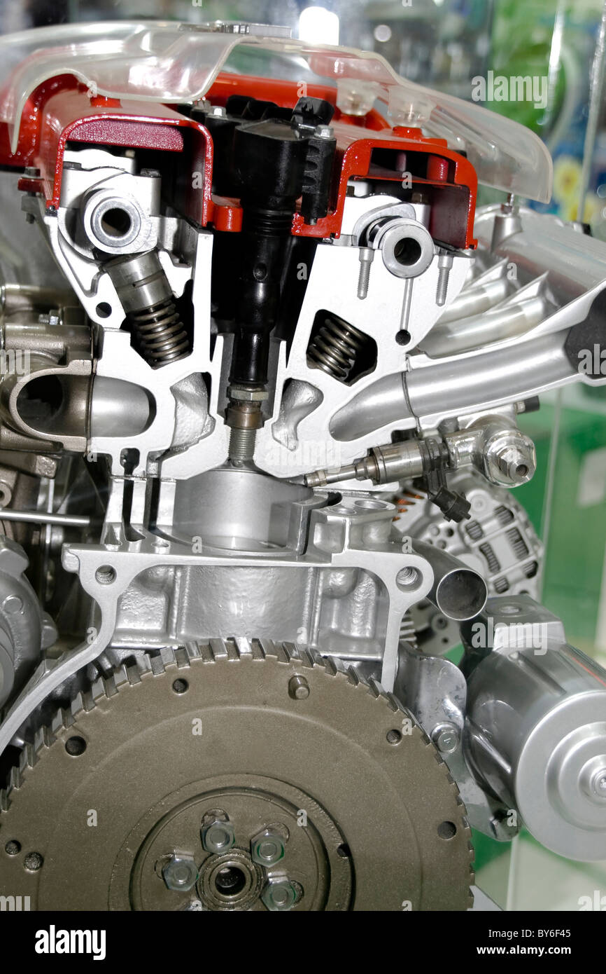 Complex engine of modern car interior view Stock Photo - Alamy