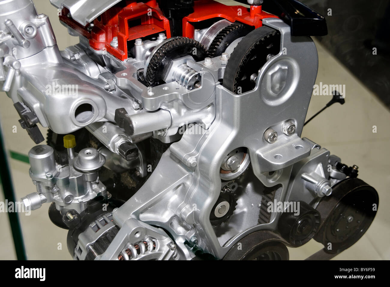 Complex engine of modern car interior view Stock Photo - Alamy