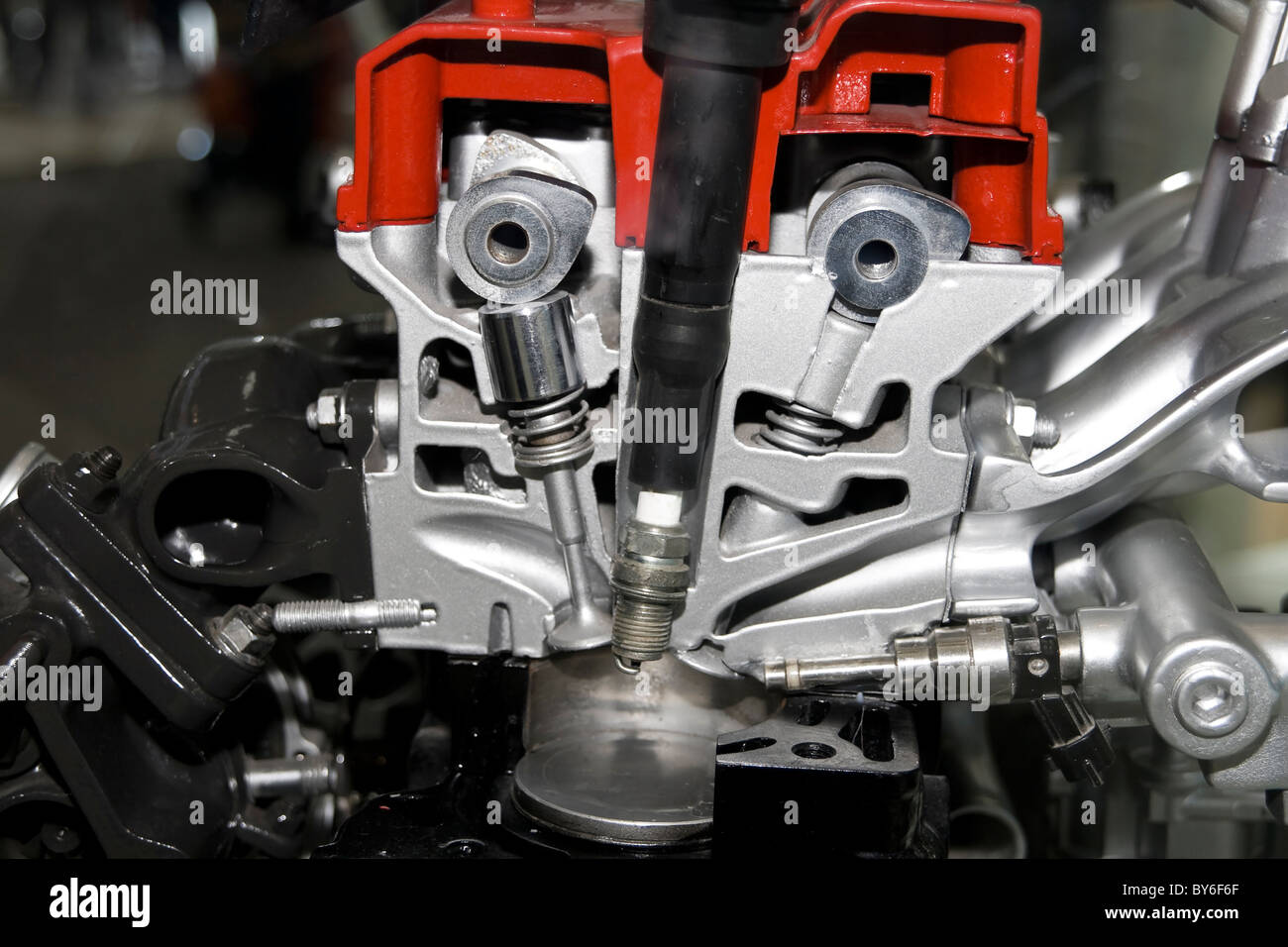 Complex engine of modern car interior view Stock Photo - Alamy