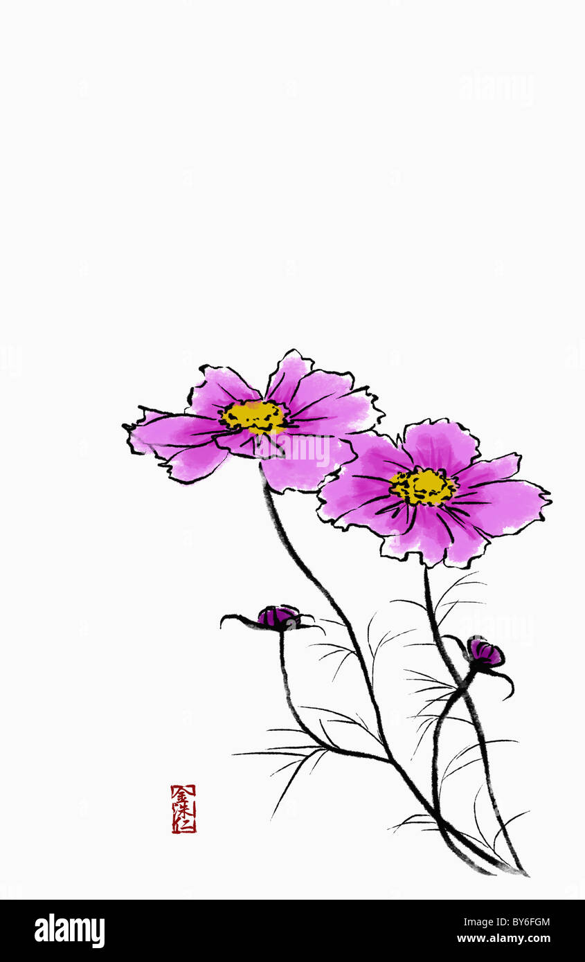 Cosmos in ink painting Stock Photo - Alamy