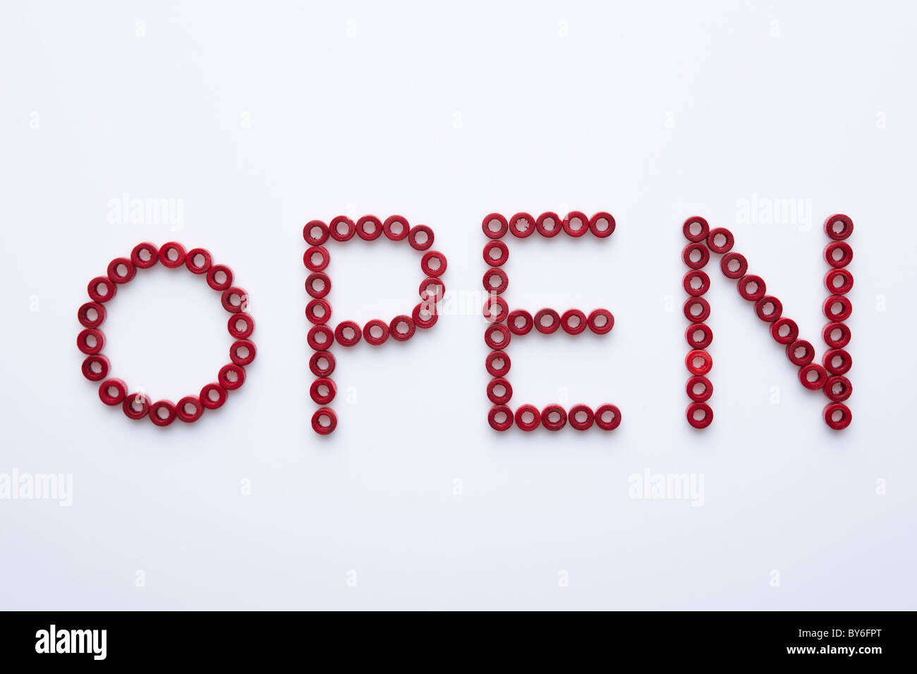 OPEN words in red color Stock Photo - Alamy