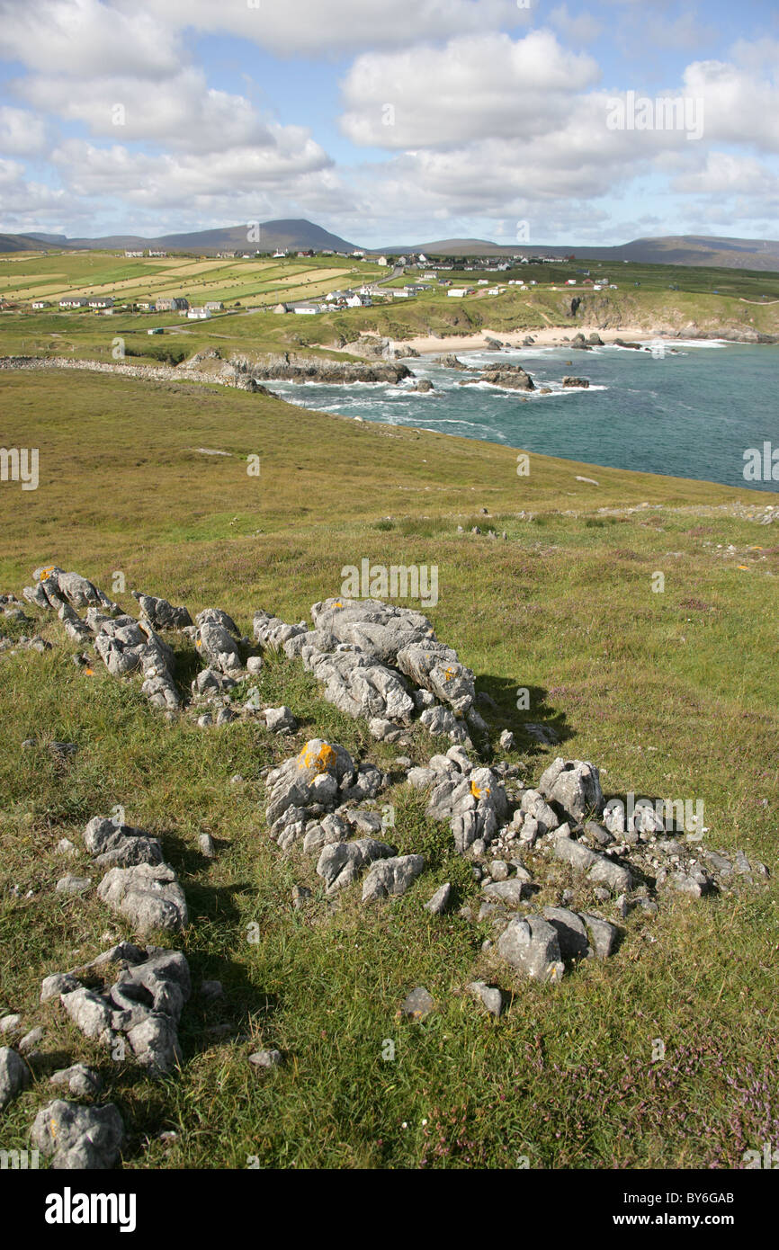 Village of Durness, Scotland. Distant view of Sango Bay at the northern ...