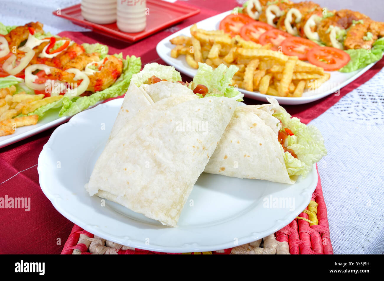 Diet surimi - crabmeat with rice and vegetable and chips Stock Photo ...