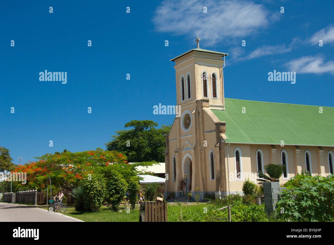 Seychelles, Island of La Digue. Notre Dame de L'Assomption church Stock ...
