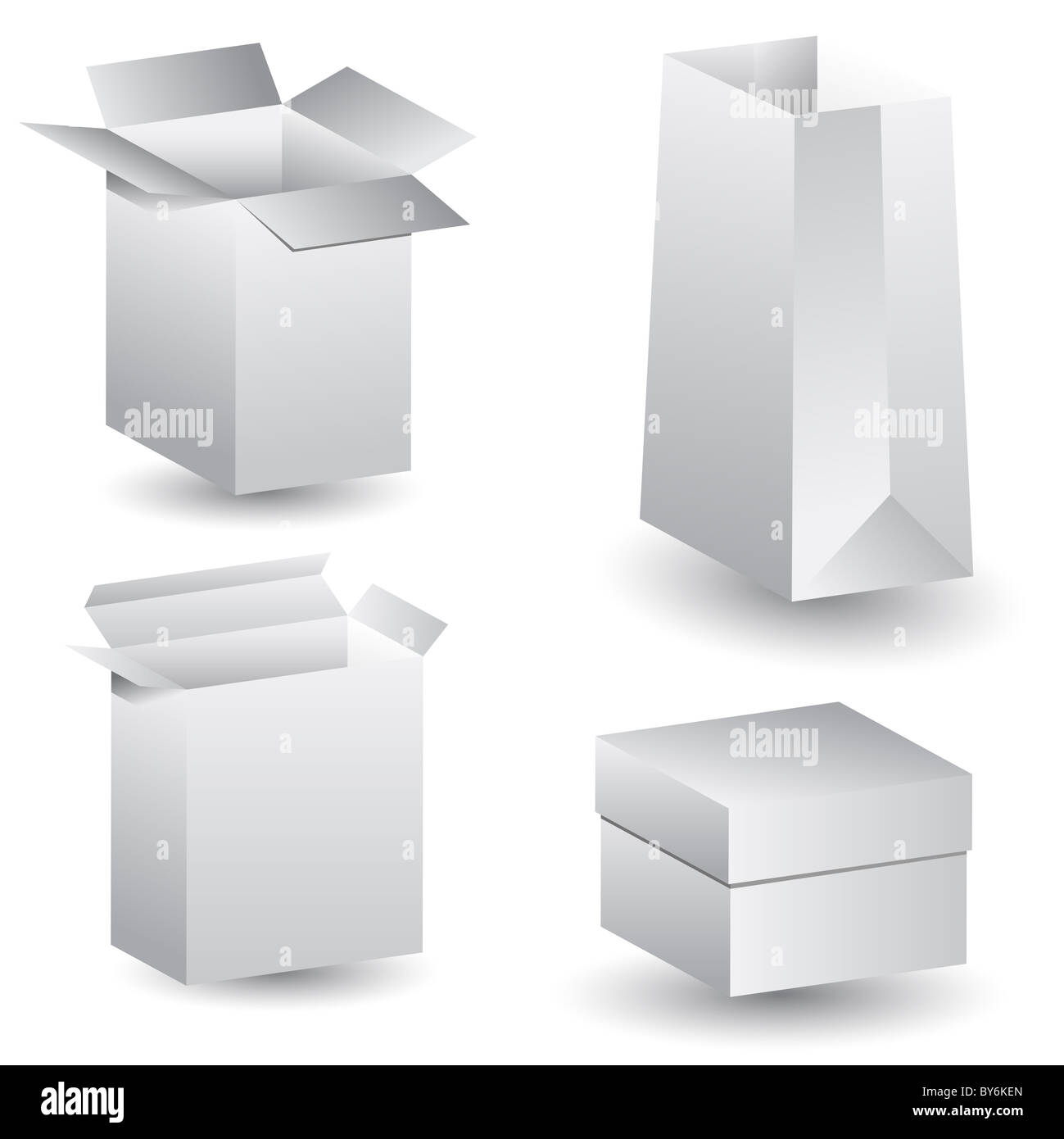 A set of 4 3D boxes and paper bag Stock Photo - Alamy