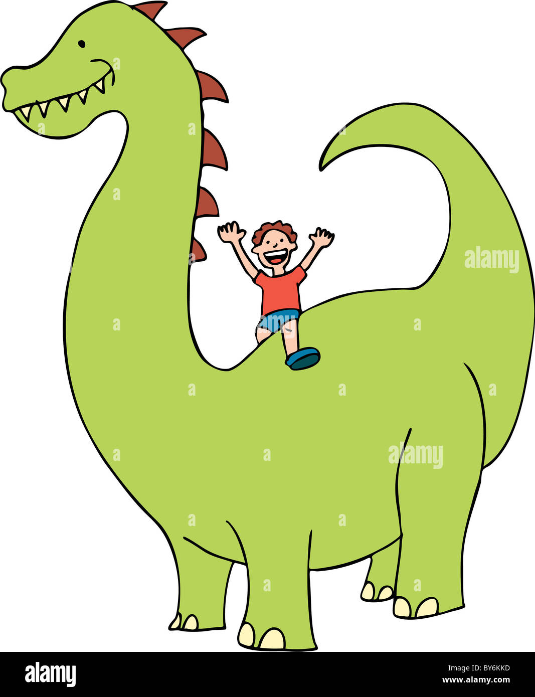 Cartoon image of a child having fun riding on a dinosaur Stock Photo ...