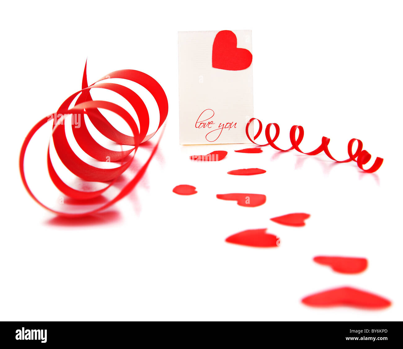Blank card with red heart & ribbon isolated on white background ...