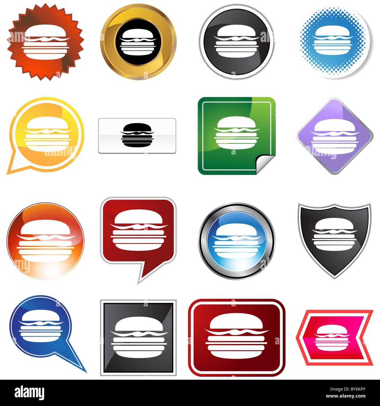 Burger icon set isolated on a white background Stock Photo - Alamy