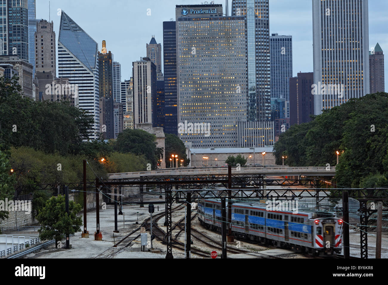 Millenium Station and skyscraper at Randolph Street, Chicago, Illinois ...