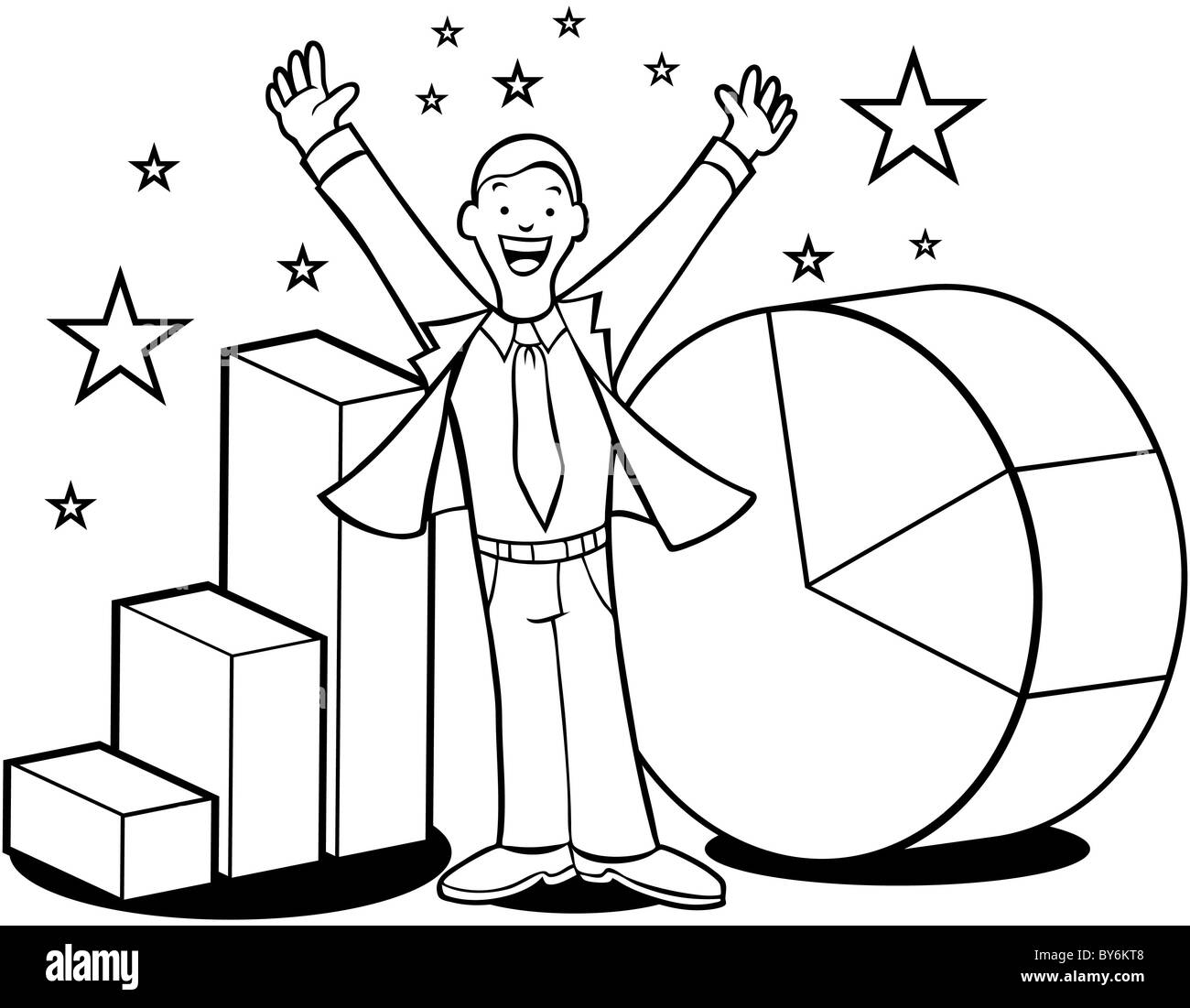 Cartoon of businessman magically making profit for companies Stock ...