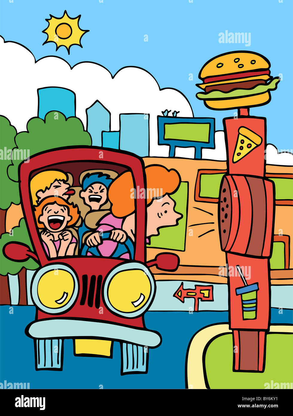 Parent tries to order food at drive thru with screaming kids Stock ...