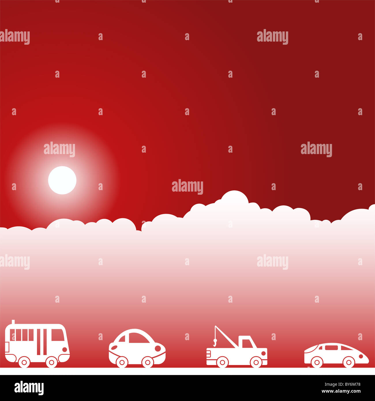 Background day scene with clouds and sun with autos Stock Photo - Alamy