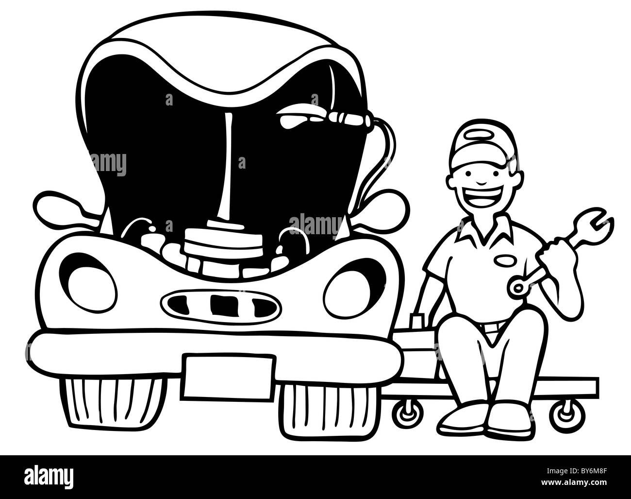 Mechanic Under Car Hood Cartoons
