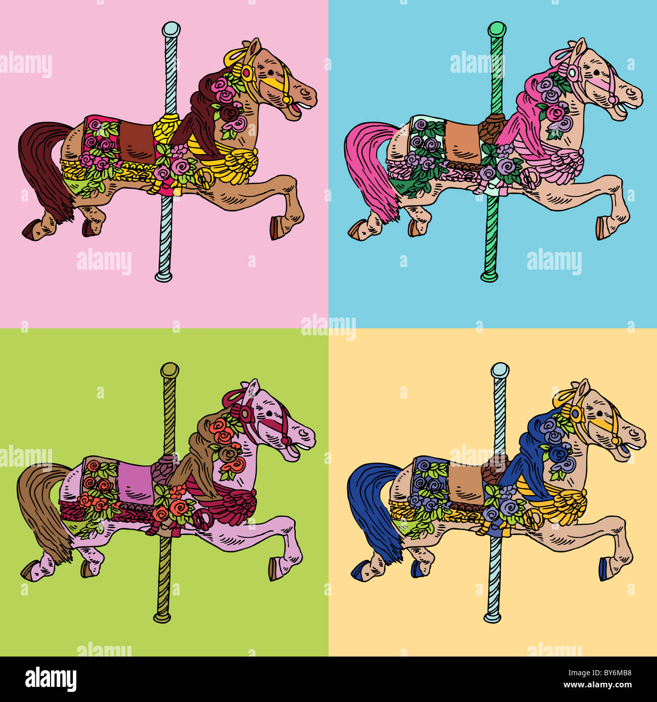 Carousel Horse - set of 4 in different colors Stock Photo - Alamy