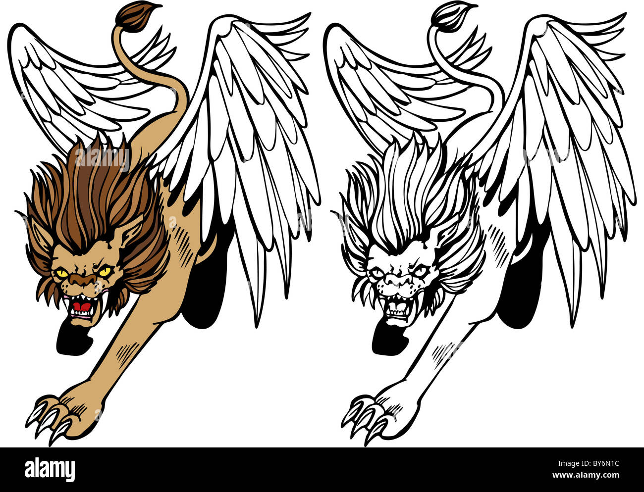 Cartoon image of a chimera - both color and black / white versions ...