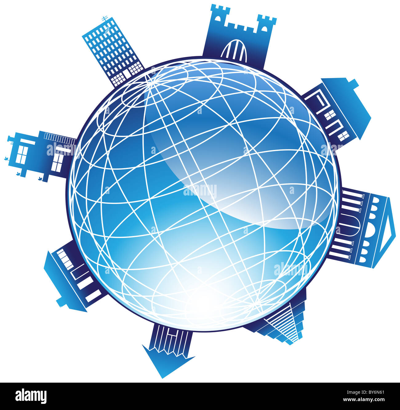 Icon of different types of places located around the globe Stock Photo ...