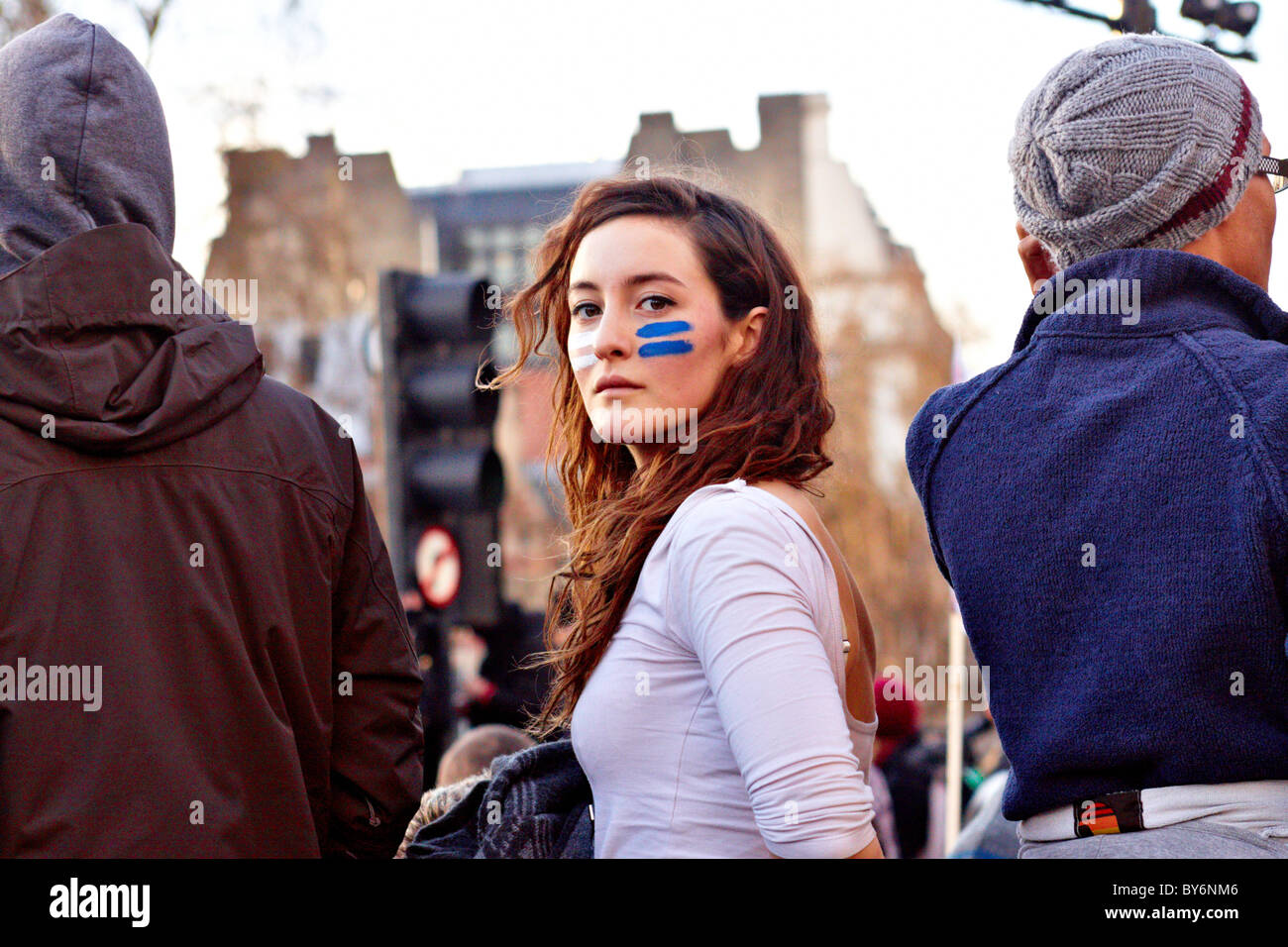 Female protester during student protest against tuition fees Stock ...