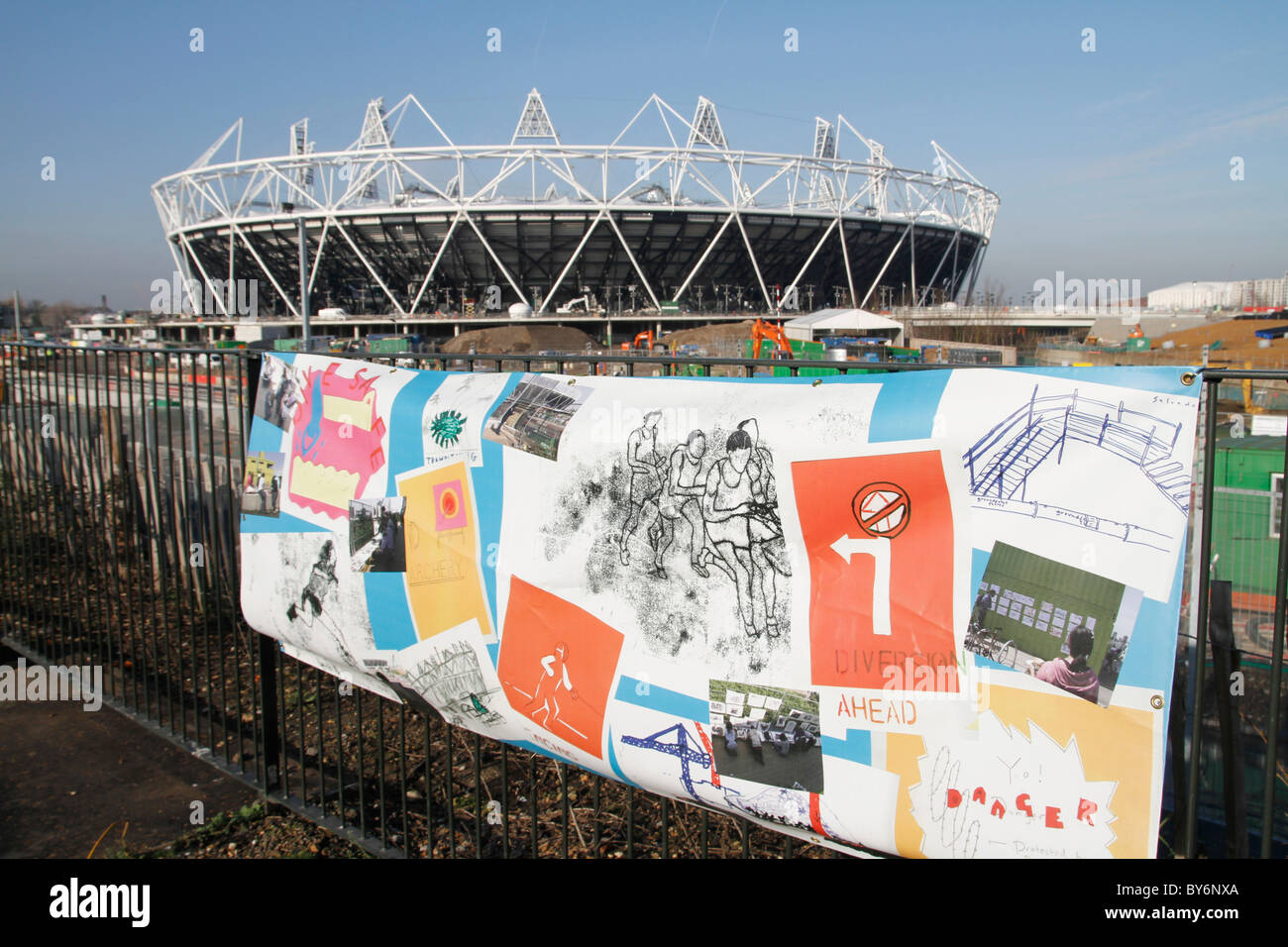 UK. LONDON 2012 OLYMPIC STADIUM. ARTWORK BY LOCAL SCHOOLS Stock Photo ...
