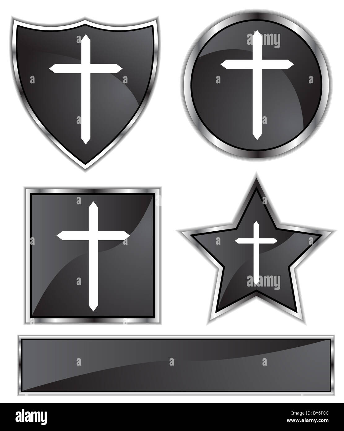 Set of 3D black chrome icons - cross Stock Photo - Alamy