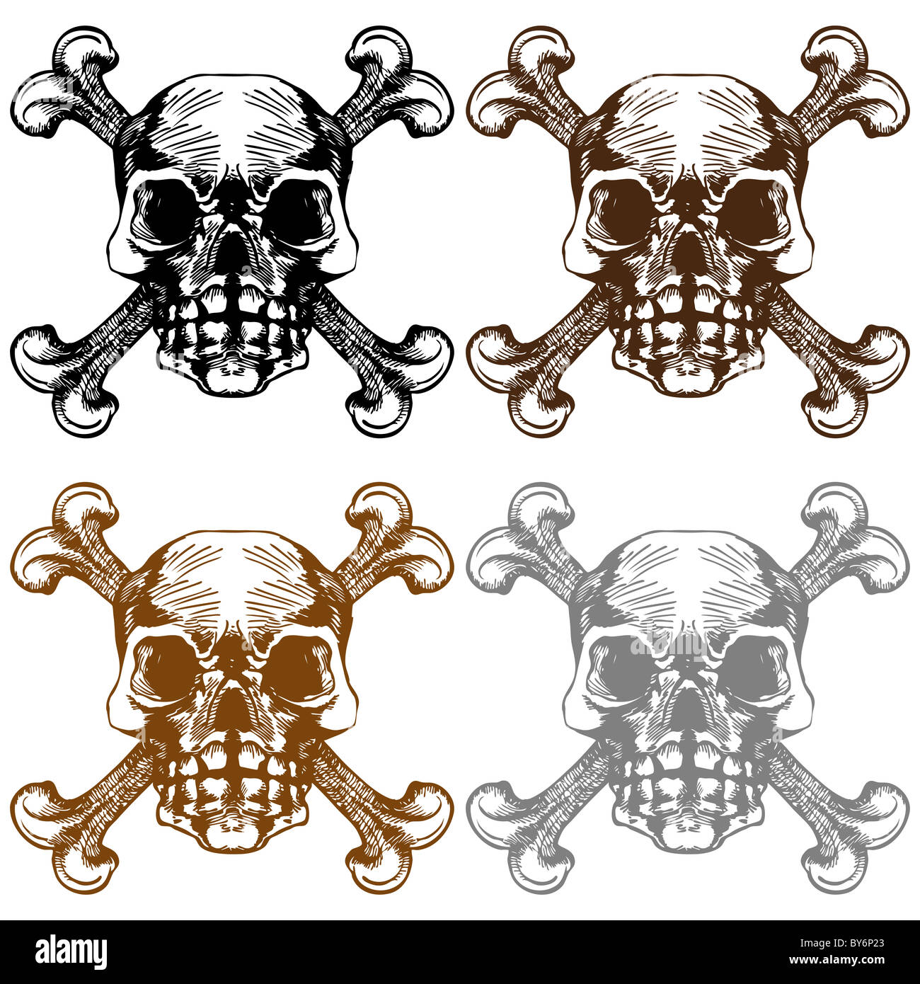 Set of 4 skulls with crossbones Stock Photo - Alamy