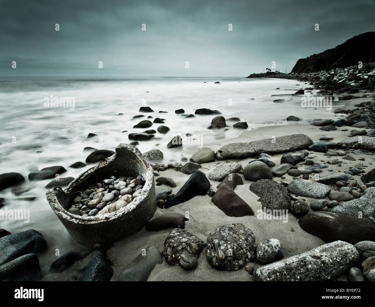 Old structures at Malibu beach, California Stock Photo - Alamy